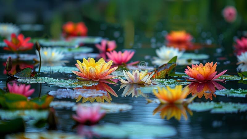 Group of Water Lilies Floating on Pond Stock Photo - Image of ...