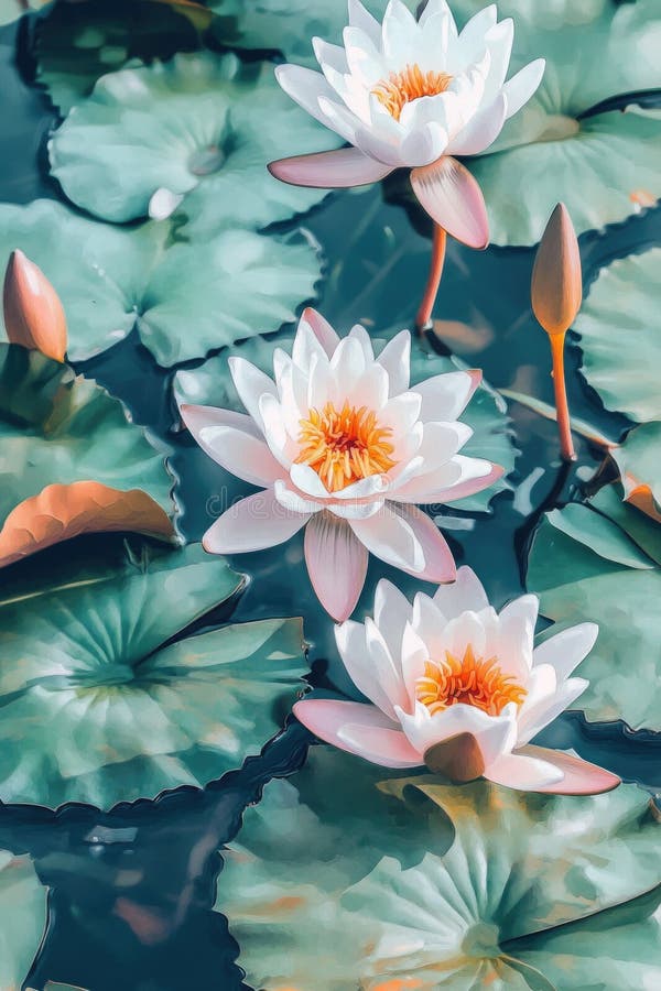 Water Lilies Floating on Pond Stock Image - Image of nature, reflection ...
