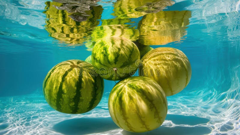 A Group of Watermelons Floating in the Ocean Under Blue Sky, AI Stock ...