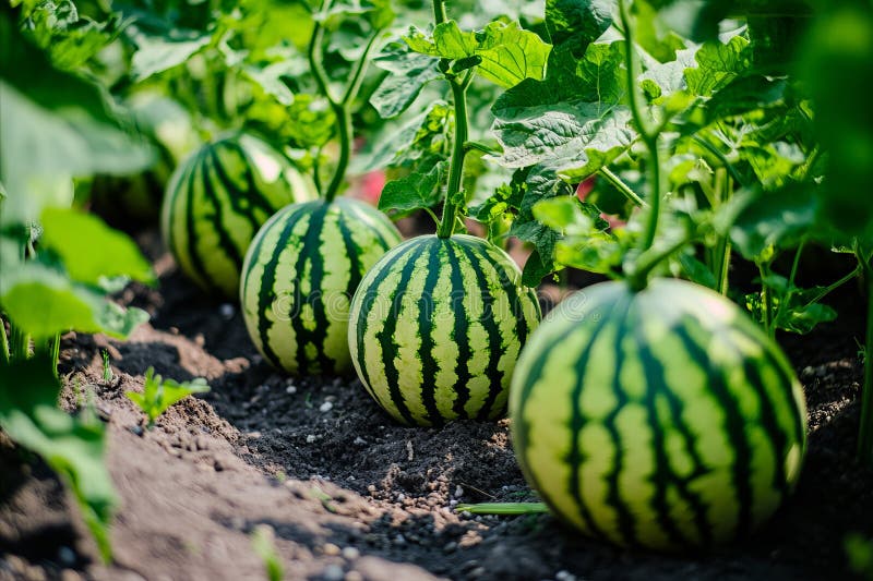 A Group of Watermelons Growing in a Garden Stock Photo - Image of melon ...