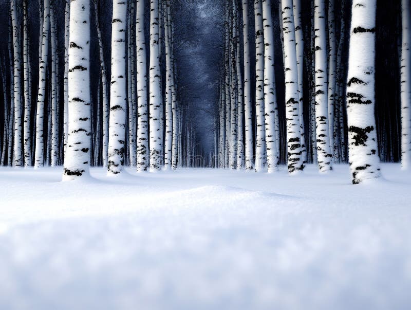 A Group of White Birch Trees in a Snowy Forest at Night Stock Image ...