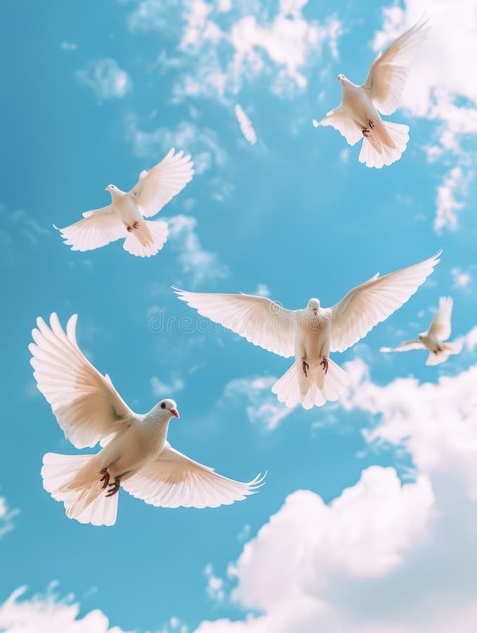 White bird flock in flight stock photo. Image of happiness - 382534004