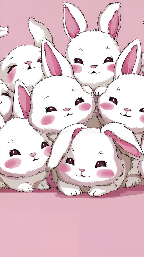 A Group of White Bunny Rabbits with Pink Ears and Pink Ears. Stock ...