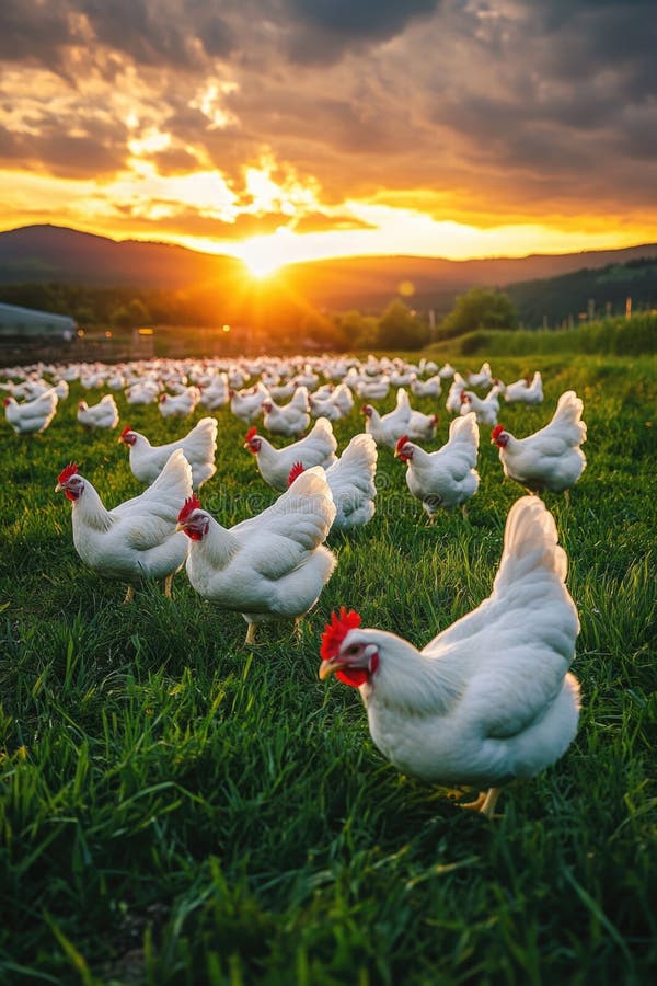 White Chickens on Green Field Stock Image - Image of poultry, outdoors ...