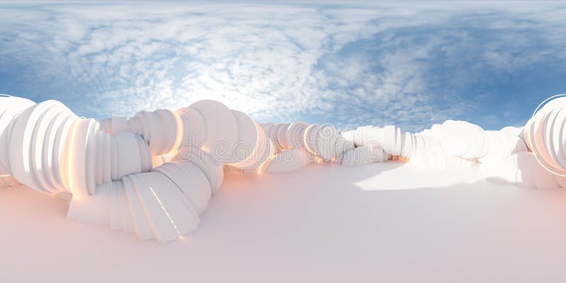 Group of White Circular Objects on White Floor 360 Panorama Vr ...