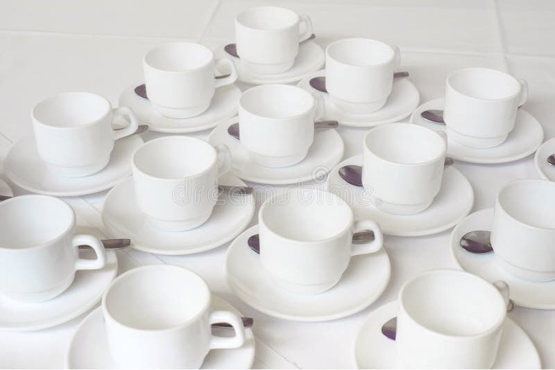 Group of White Coffee Cups in Cafe Bar Stock Photo - Image of drink ...