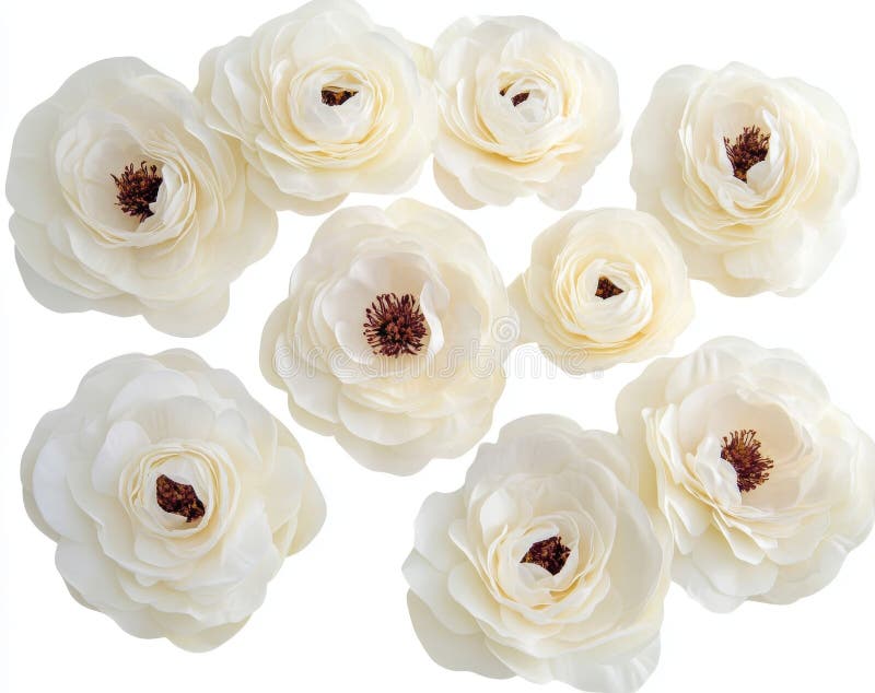 A Group of White or Cream-colored Buttercup (ranunculus) Flowers and ...