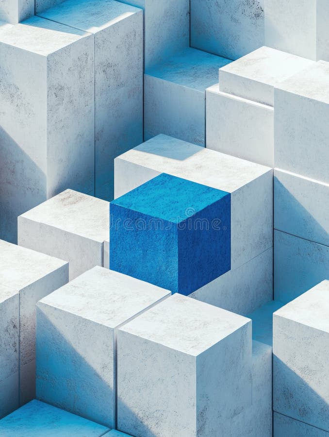 Group of White Cubes with One Blue Cube Stock Image - Image of concept ...