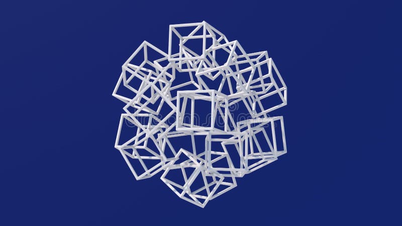 Group of White Cubes Rotating. Blue Background. Abstract Animation, 3d ...