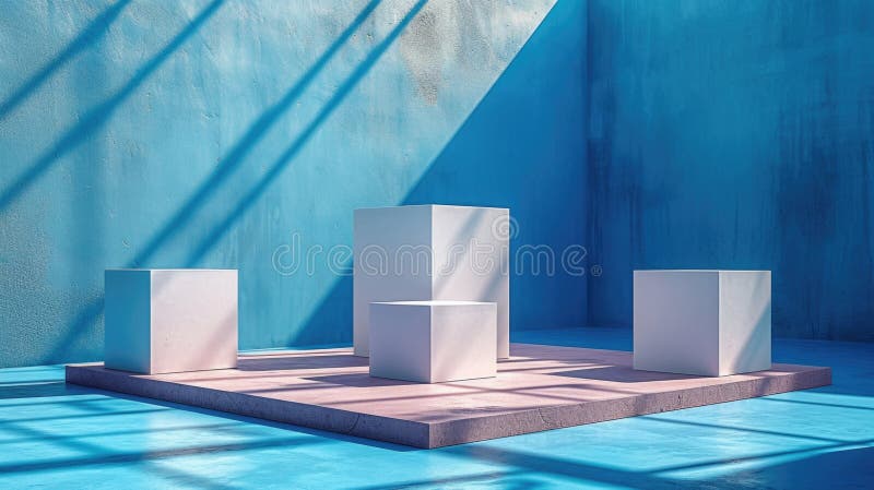 A Group of White Cubes Sitting on Top of a Blue Floor Stock ...