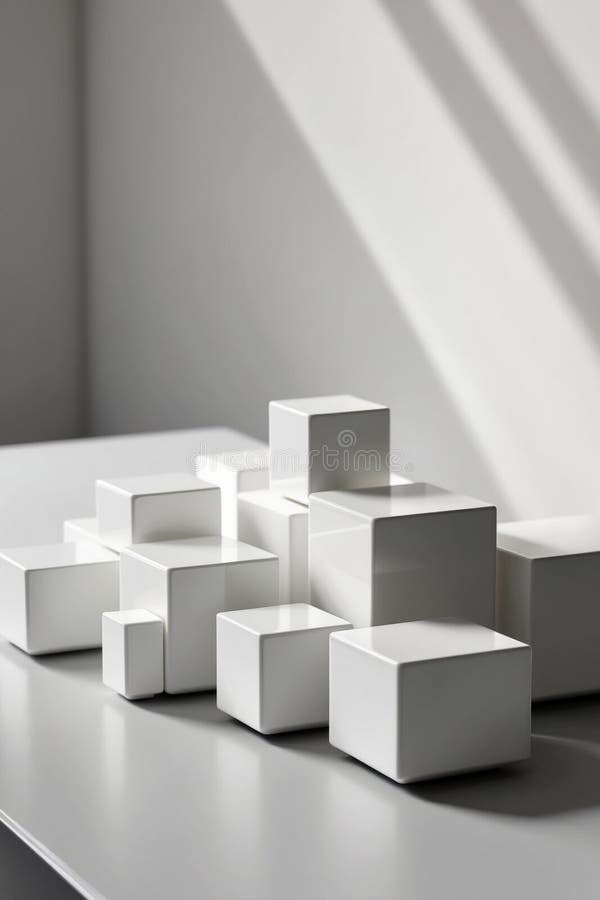 A Group of White Cubes Sitting on Top of a Table. Stock Photo - Image ...