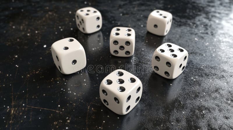Group of White Dice Scattered on a Dark Textured Surface Stock Photo ...