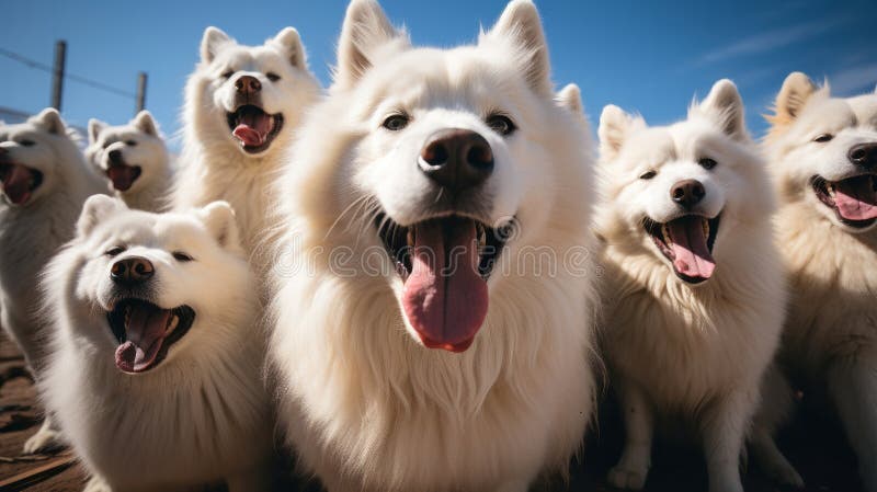 A Group of White Dogs with Their Tongue Out. Generative AI. Stock ...