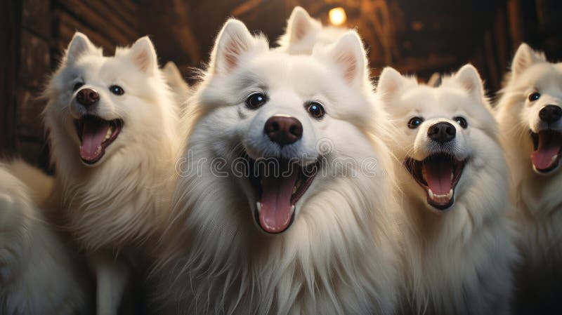 A Group of White Dogs with Their Tongue Out. Generative AI. Stock ...
