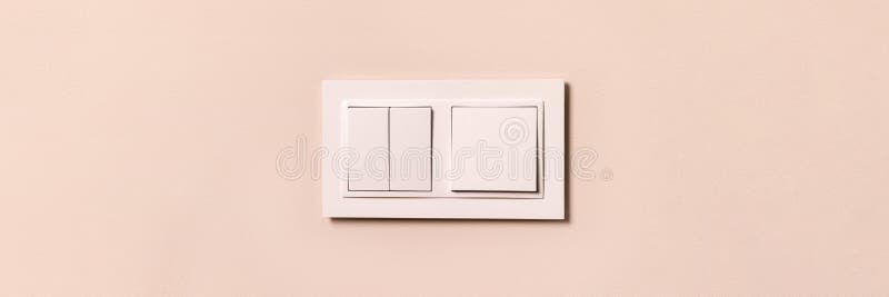 White Electrical Switches on Beige Wall Banner, Header Stock Image ...