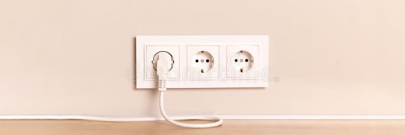 Electrical Outlets with Plug on Beige Wall Banner Stock Image - Image ...