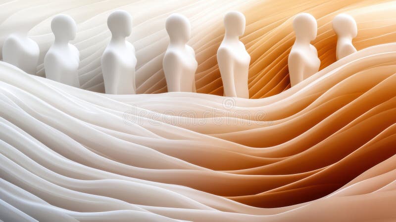 A Group of White Figures Standing in a Wave Pattern, AI Stock Image ...