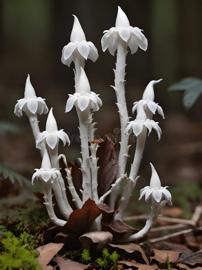 A Group of White Flowers Growing Out of the Ground, Ghost Flower Stock ...