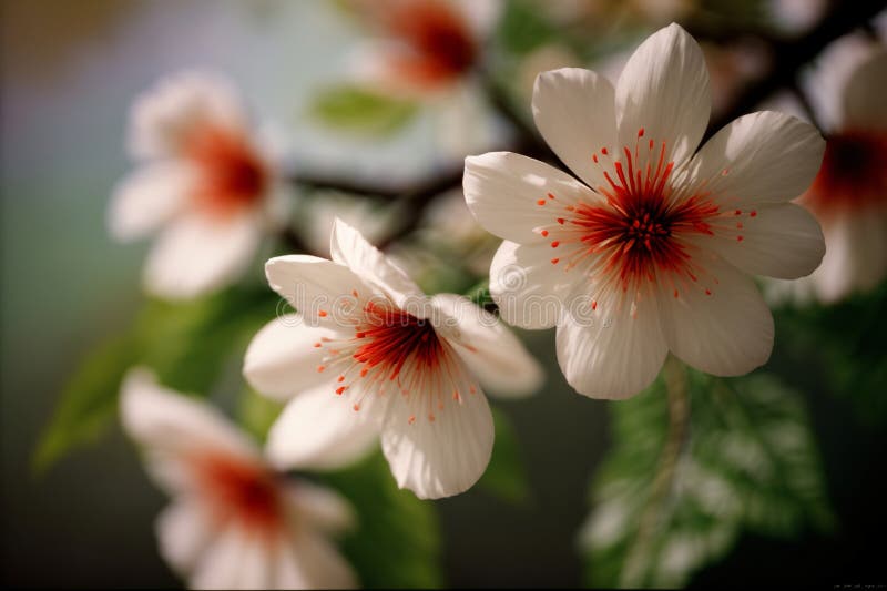A Group of White Flowers with Red Centers. Generative AI Stock ...
