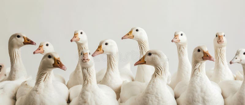 A Group of White Geese in a Studio Setting Stock Image - Image of avian ...