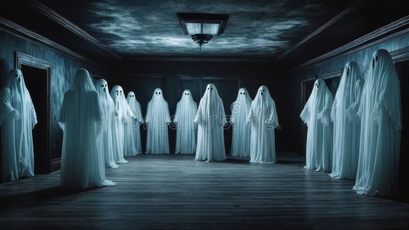 A Group of White Ghosts are Standing in a Room Stock Image - Image of ...