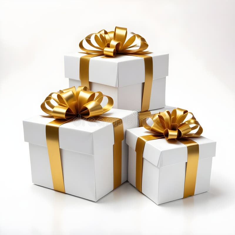 A Group of White Gift Boxes with Ribbon Bows, Arranged in a Stack Stock ...