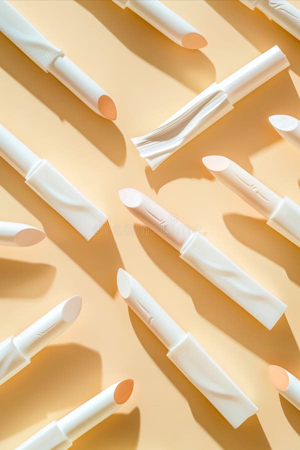 A Group of White Lipsticks on a Beige Surface Stock Image - Image of ...