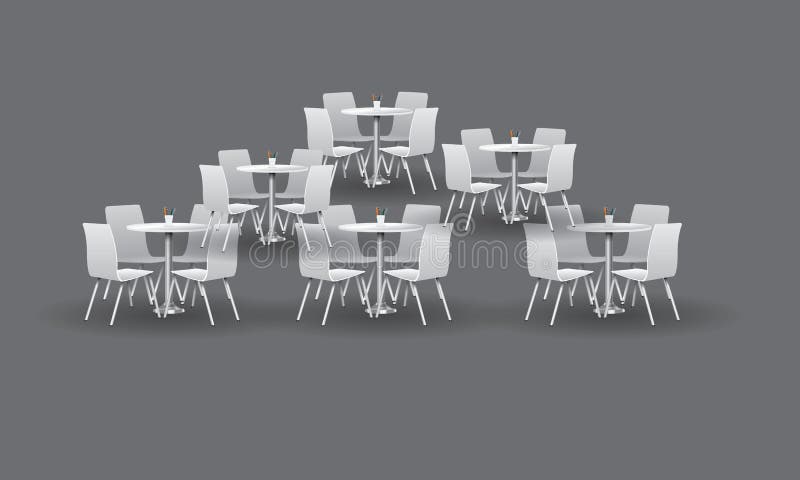 Group of White Modern Round Tables with Chairs. Vector Illustration ...