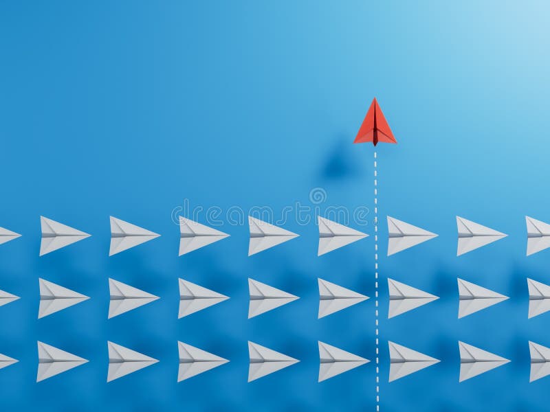 Group of White Paper Plane in One Direction and One Red Paper Plane ...