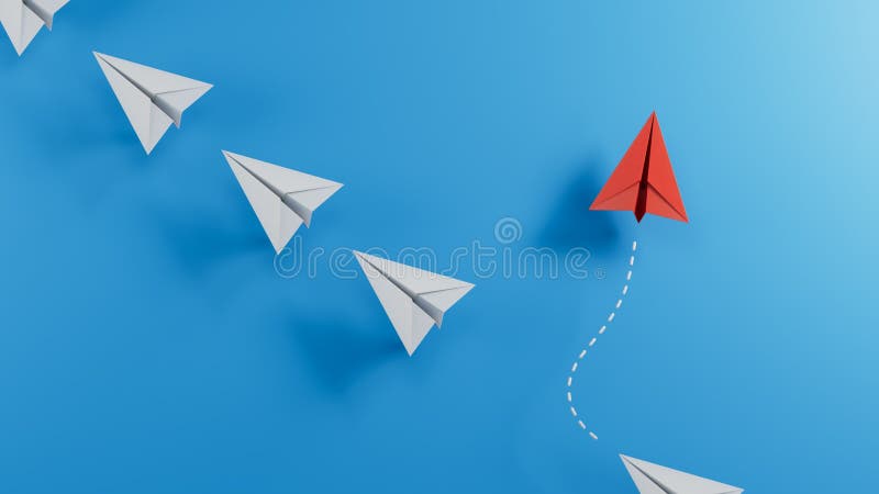 Group of White Paper Plane in One Direction and One Red Paper Plane ...