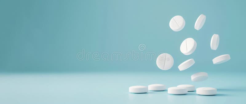 A Group of White Pills Falling from a Pill Bottle, Captured in Mid-air ...