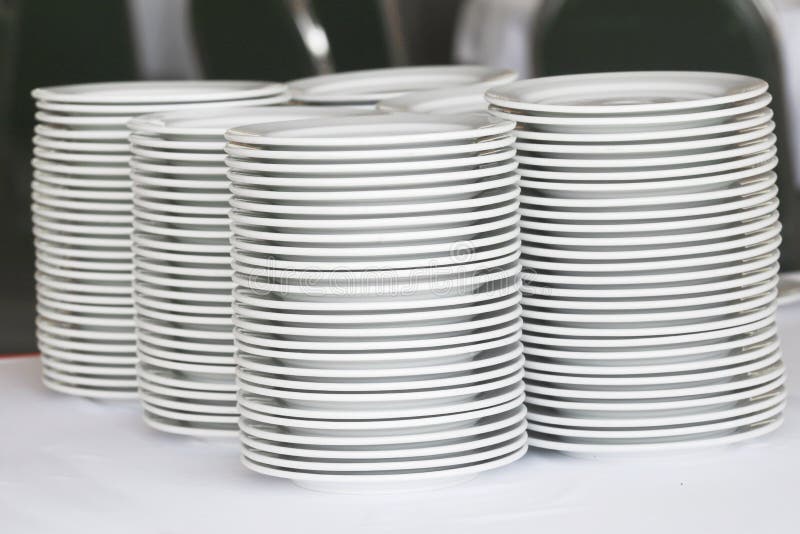 Group of White Plates Stacked Together. Stock Image - Image of dishware ...