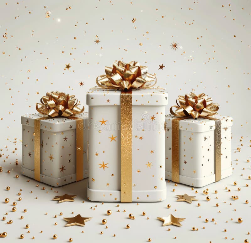 Group of White Presents with Gold Bows Stock Image - Image of ...