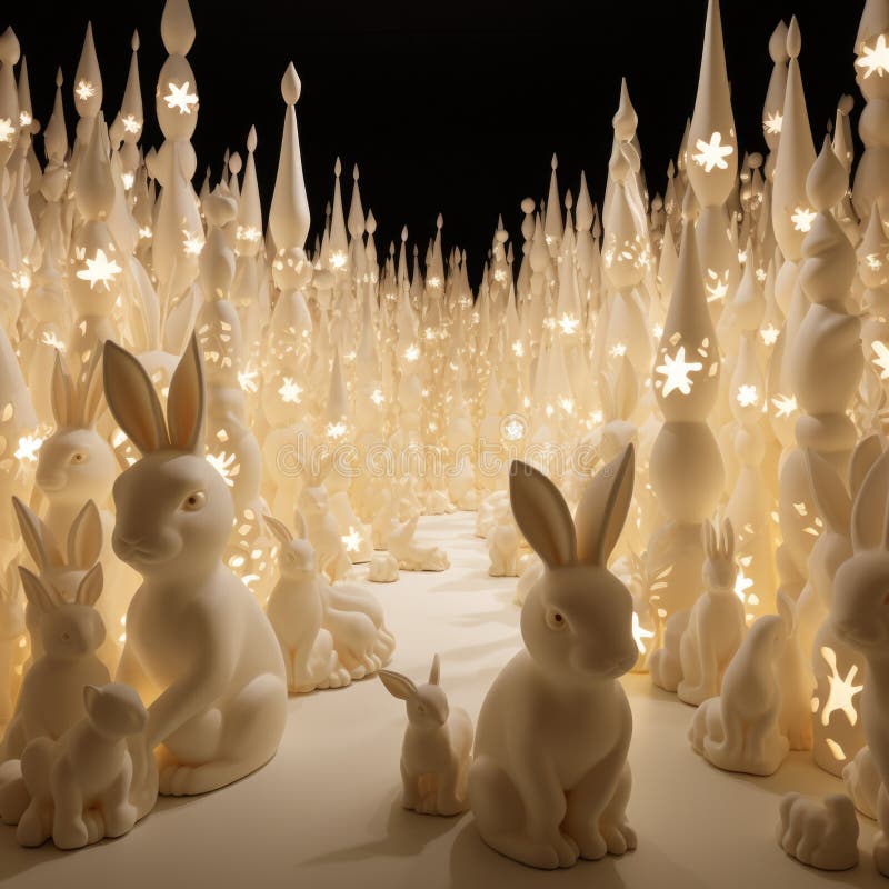 A Group of White Rabbits and Other Animals in a Forest, AI Stock ...