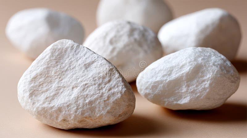 A Group of White Rocks Sitting on Top of a Table Stock Photo - Image of ...
