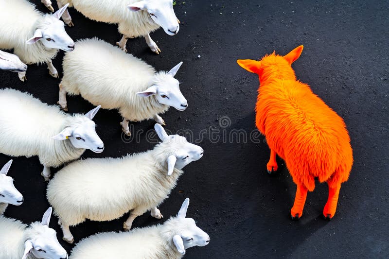 A Group of White Sheep Standing in a Circle of White and Orange Sheep ...