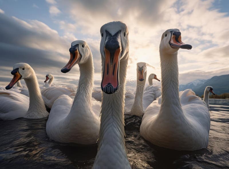 A group of white swans stock image. Image of poultry - 291041269