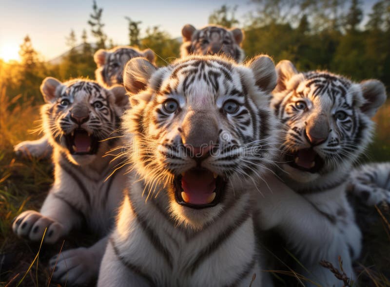 A Group of White Tiger Kittens Stock Photo - Image of holiday, nature ...