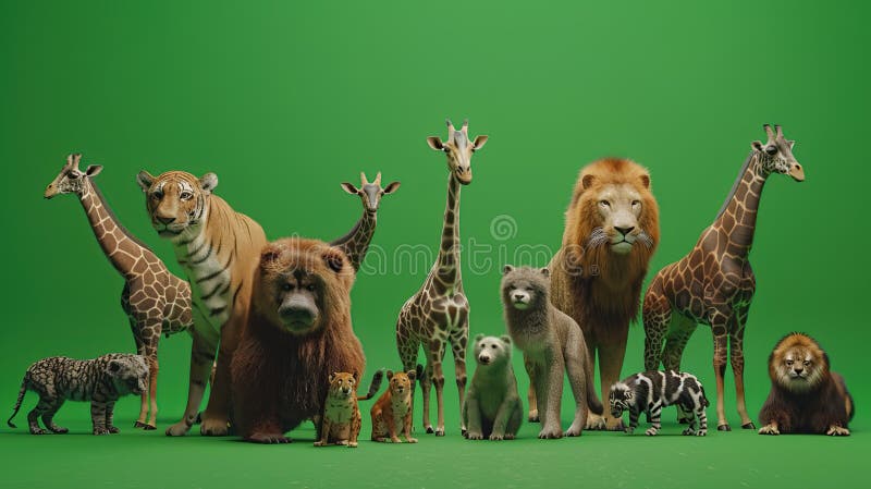 A Group of Wild Animals, Including a Lion, Giraffe, Bear, and Leopard ...