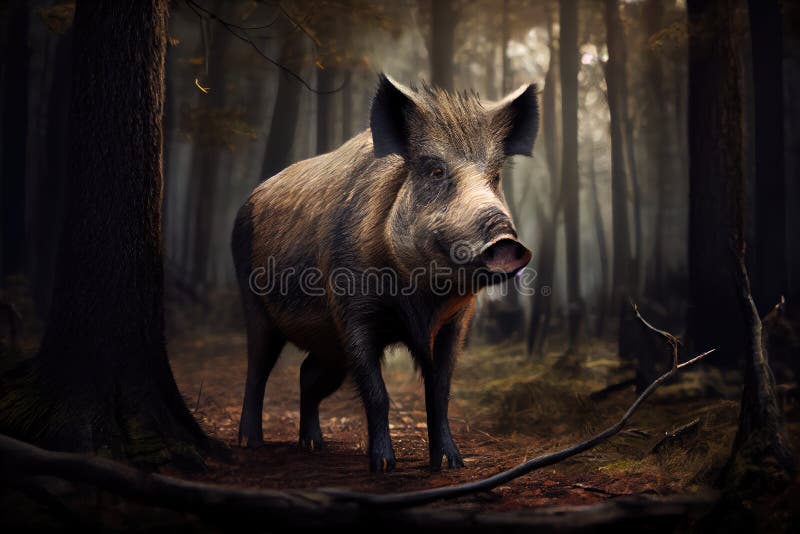 Group of Wild Animals Running in a Forest, with Their Furry and ...