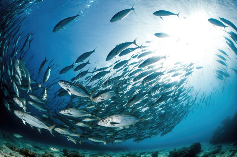 Group of Wild Sea Fish in Blue Water. Generative Ai Stock Illustration ...