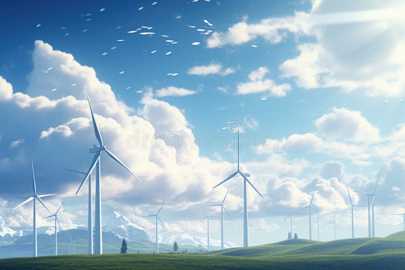 Group of Wind Turbines in Field, Renewable Energy Source Generating ...