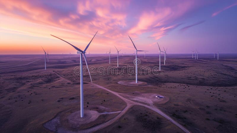 A Group of Wind Turbines are in a Field at Sunset, AI Stock Photo ...
