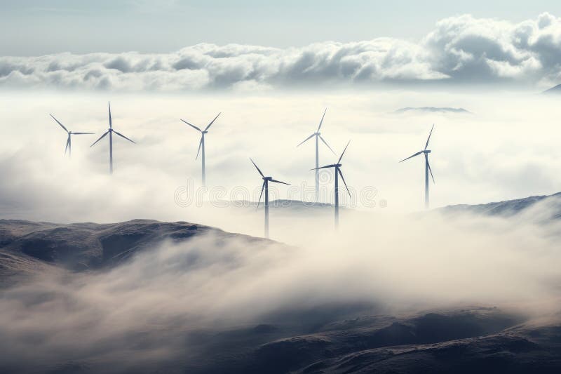 Group of Wind Turbines Generating Clean Energy in the Clouds, Renewable ...