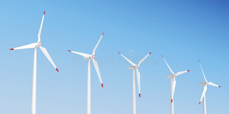 Group of wind turbines stock illustration. Illustration of clean - 97170701