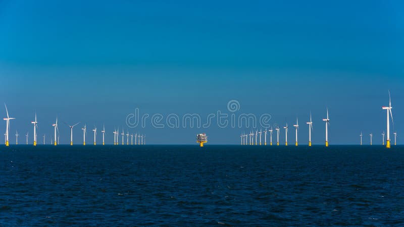 Group of Wind Turbines in the North Sea Close To Thames Estuary Stock ...