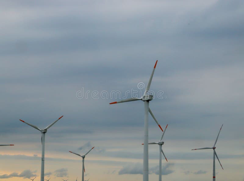 Group of Windturbines at Sunset Stock Image - Image of windmill, wind ...