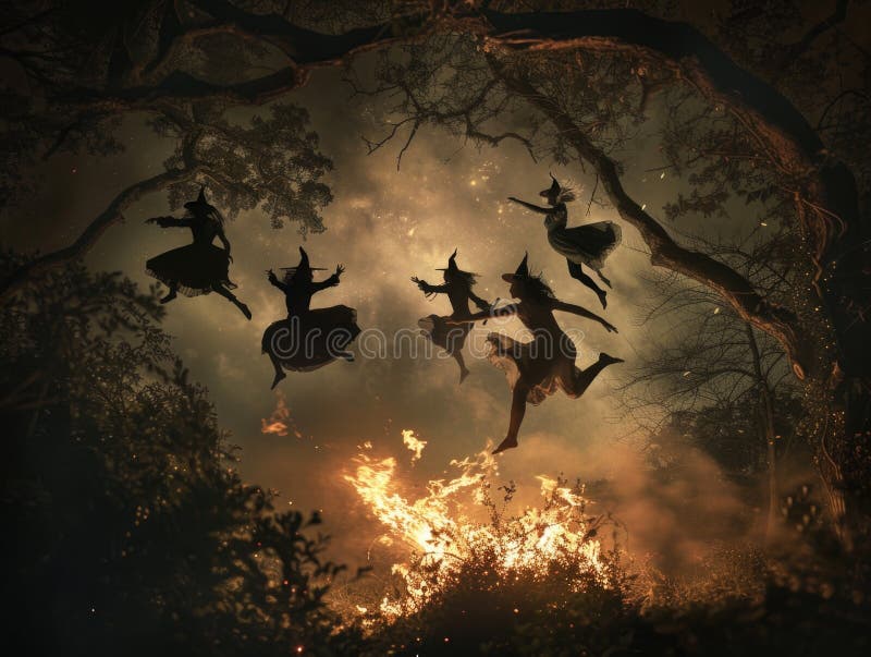 A Group of Witches Flying through the Air. Generative AI. Stock Image ...