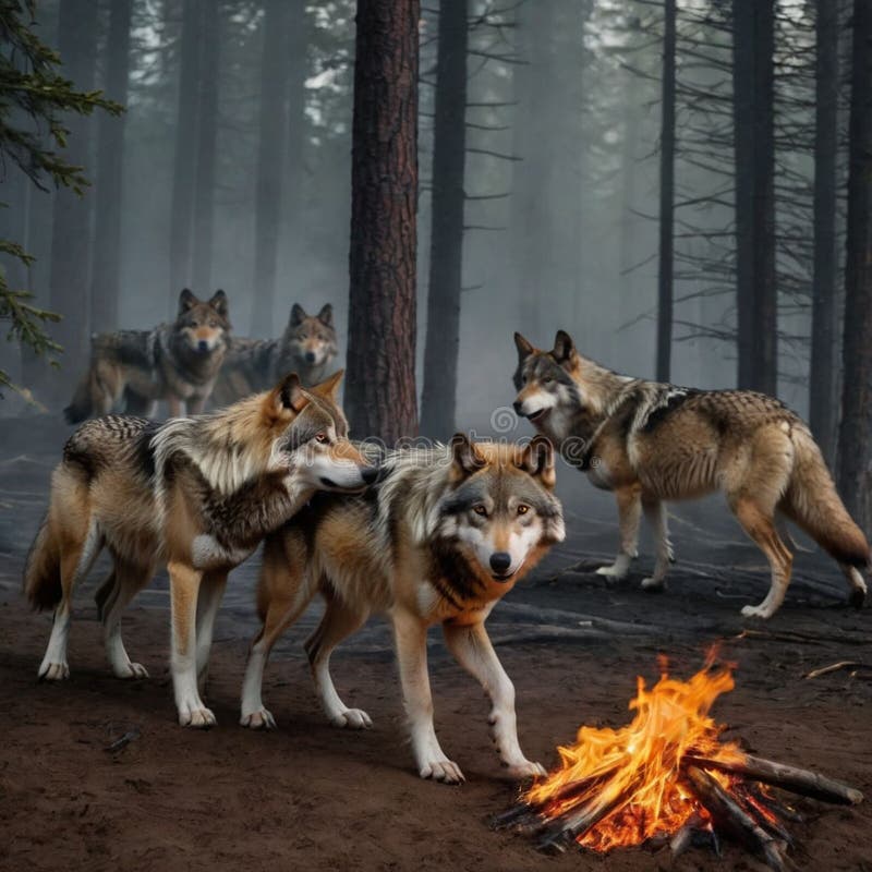 Group of Wolves in the Forest. Wild Animals in the Forest Stock ...