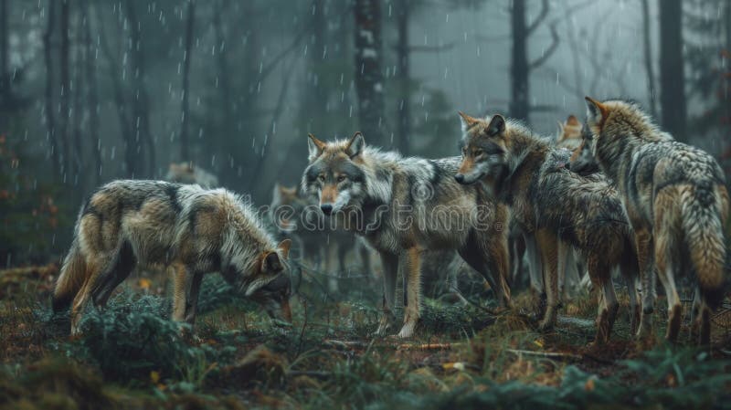 A Group of Wolves Standing in a Forest Stock Illustration ...